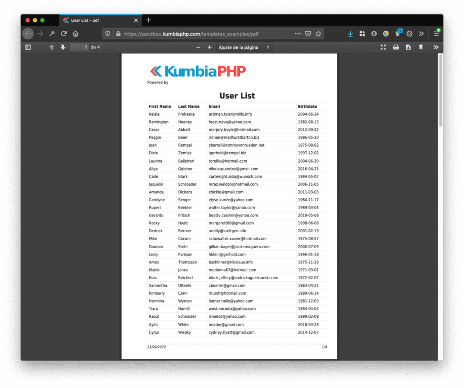 Exportar tabla HTML a PDF - KumbiaPHP Framework PHP en español